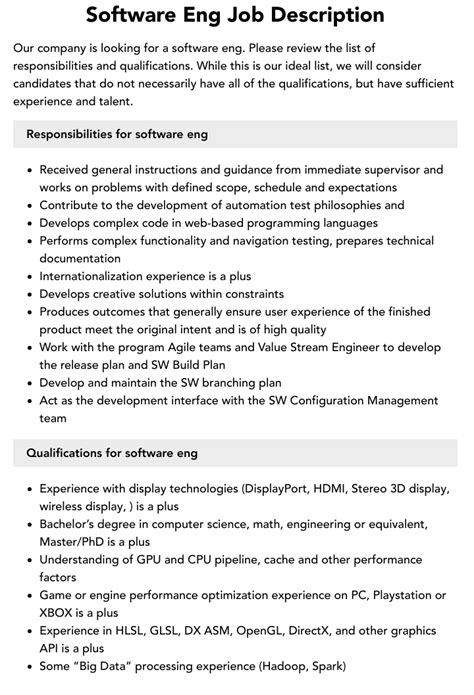 Software Eng Job Description Velvet Jobs