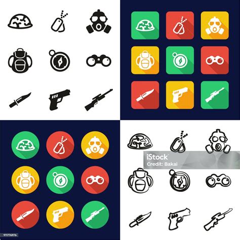 특공 대는 모두 블랙 화이트 한 아이콘 색상 평면 디자인 프리 핸드 세트 개념에 대한 스톡 벡터 아트 및 기타 이미지 개념 격투기 군대 Istock