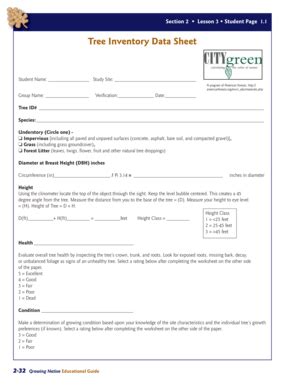 Fillable Online Growingnative Org 2fpdfs 2fCurriculum 2f2 3 Tree Inventory Data Sheet Growing