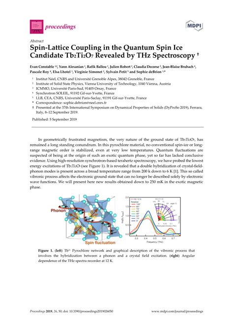 Pdf Spin Lattice Coupling In The Quantum Spin Ice Candidate Tb2ti2o7 Revealed By Thz Spectroscopy
