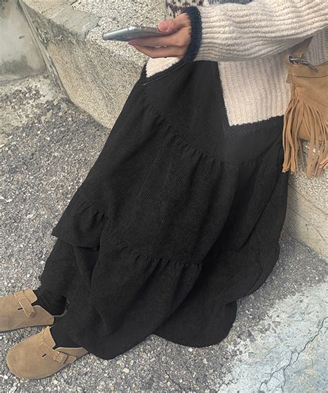 데일리쥬 스터킨 코듀로이 캉캉 롱 스커트