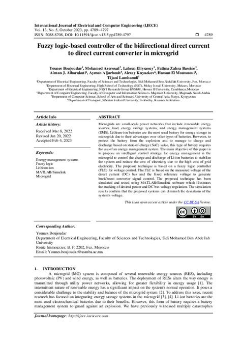 Pdf Fuzzy Logic Based Controller Of The Bidirectional Direct Current To Direct Current