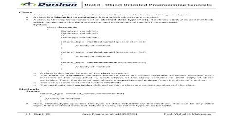 Download Pdf Unit 3 Object Oriented Programming Concepts 3unit 3