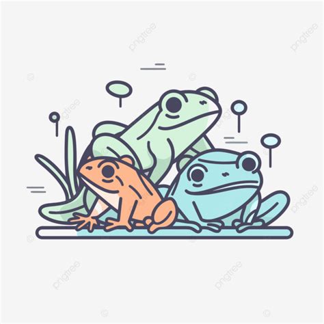 Line Drawing Of Three Small Frogs On Grass Vector Amphibians Lineal