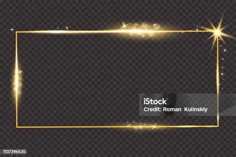 조명 효과와 벡터 황금 프레임입니다 빛나는 사각형 배너입니다 검은 투명 배경에 고립 벡터 일러스트 레이 션 Eps 10 10에