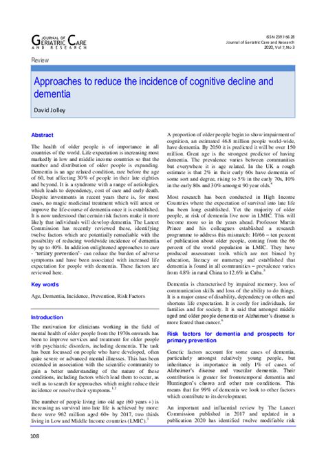 Pdf Approaches To Reduce The Incidence Of Cognitive Decline And Dementia