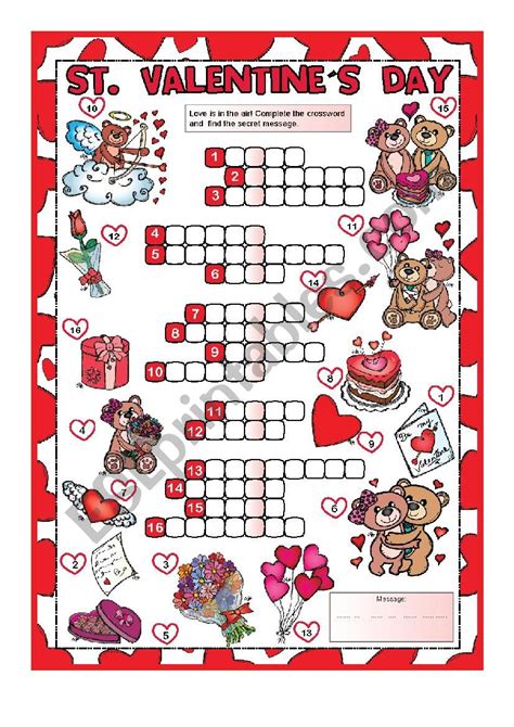 St Valentine´s Day Crossword Esl Worksheet By Chadelel