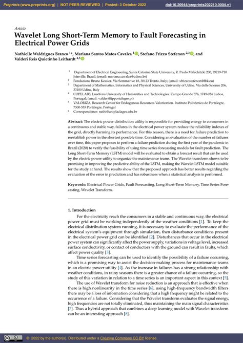Pdf Wavelet Long Short Term Memory To Fault Forecasting In Electrical Power Grids
