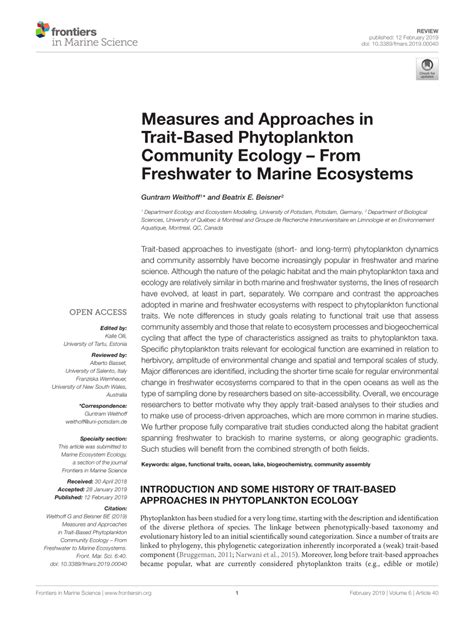 Pdf Measures And Approaches In Trait Based Phytoplankton Community Ecology From Freshwater