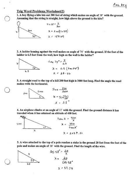 423 58 4 Trig Word Problems Worksheet2key Pdf