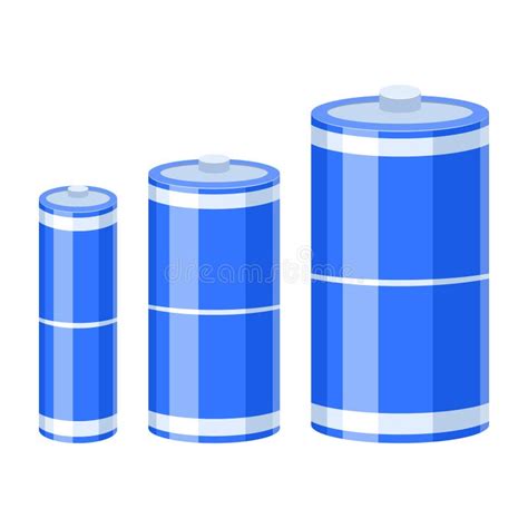 Vector Illustration Of Three Blue Batteries Of Different Sizes Stock