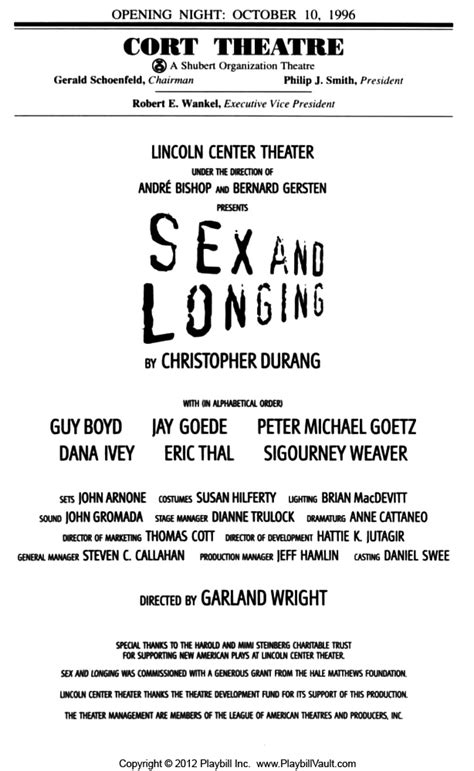Sex And Longing Broadway Cort Theatre 1996 Playbill