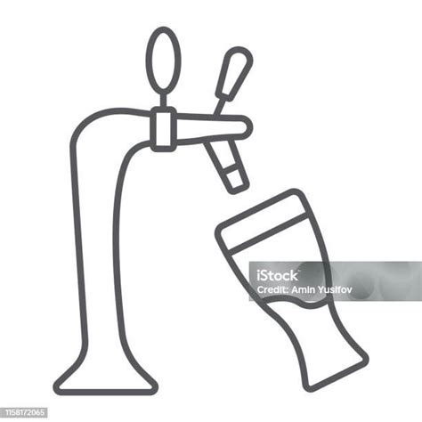 맥주 얇은 라인 아이콘 알코올 및 음료 맥주 기호 벡터 그래픽 흰색 배경의 선형 패턴의 탭 및 유리를 초안 맥주 얇은 선 아이콘 10에 대한 스톡 벡터 아트 및 기타 이미지