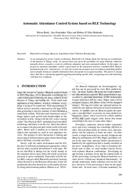 Pdf Automatic Attendance Control System Based On Ble Technology