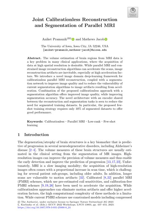 Pdf Joint Calibrationless Reconstruction And Segmentation Of Parallel Mri