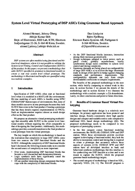 Pdf System Level Virtual Prototyping Of Dsp Asics Using Grammar Based