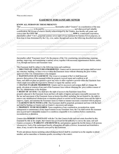 Iowa Easement For City Sanitary Sewer Line Construction And Maintenance