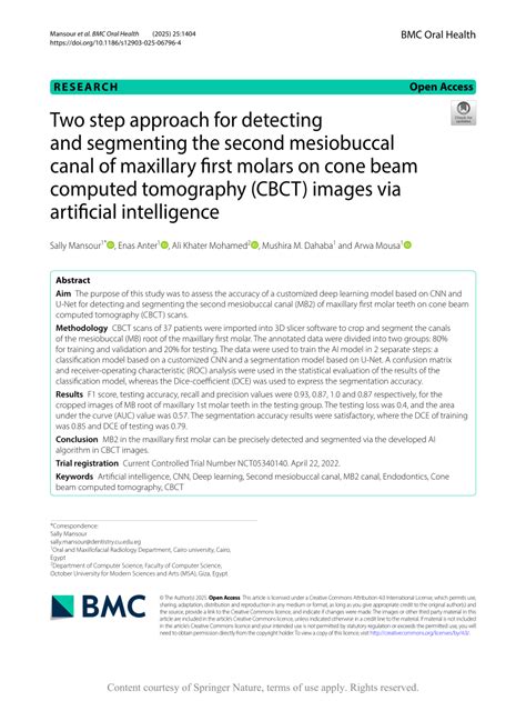 Pdf Two Step Approach For Detecting And Segmenting The Second Mesiobuccal Canal Of Maxillary