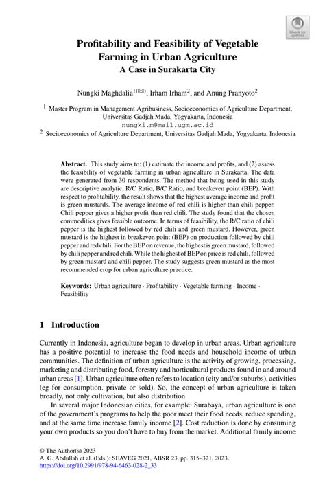 Pdf Profitability And Feasibility Of Vegetable Farming In Urban