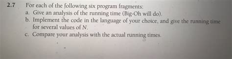 solved for each of the following six program fragments a