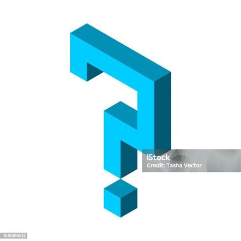 Blue 3d Question Mark Isometric Shape Made Of Cubes Stock Illustration