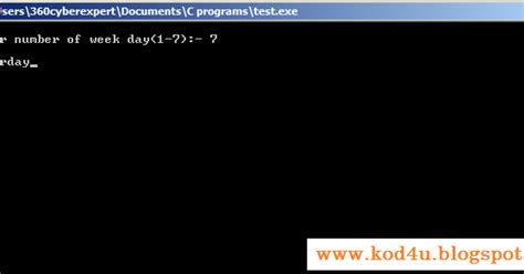 C Program Display Day Name According To The Day Number