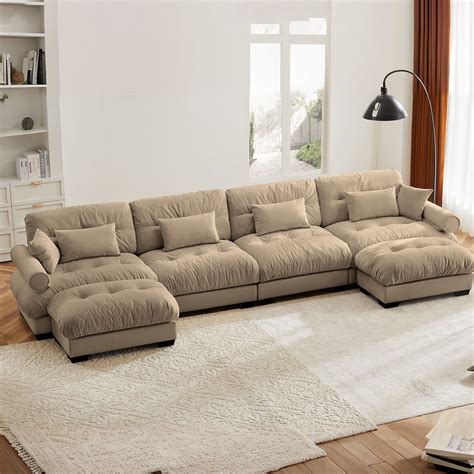 166 Oversized Couch 4 Seater Modular Sectional Sofa Camel Large U