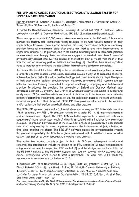 Pdf Fes Upp An Advanced Functional Electrical Stimulation System For Upper Limb Rehabilitation