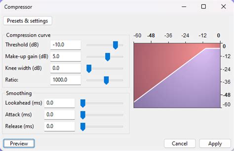 Compresor Parameters Compression Curve Audacity Manual