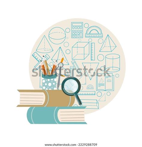 Math Symbols Geometry Pencils Compasses Cover Stock Illustration