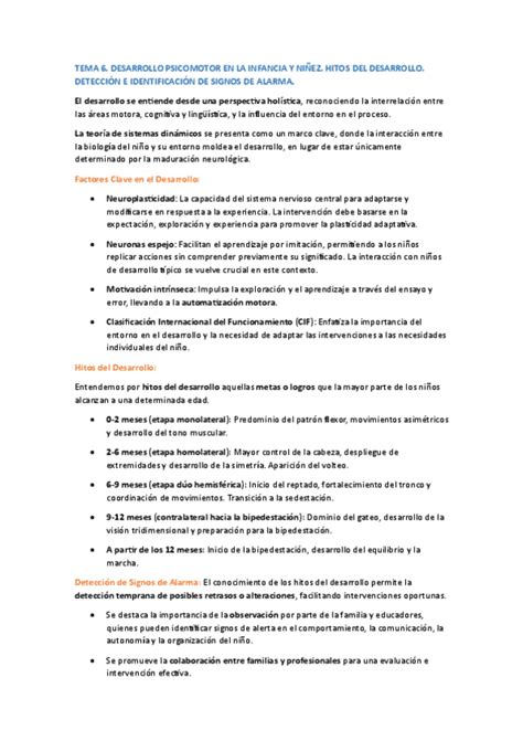 Tema 6 Desarrollo Psicomotor En La Infancia Y Ninez Hitos Del