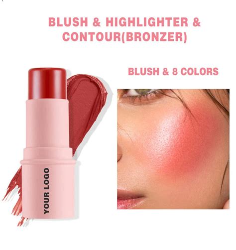 Custom Pinkwhiteblack Tube 8 Colors Blush Stick Long Lasting Easy To