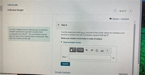 Solved A Rocket Initialy At Fest On The Ground Accelerates