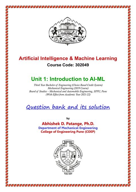 Pdf Artificial Intelligence And Machine Learning Unit 1 Introduction To Ai Ml Question Bank And