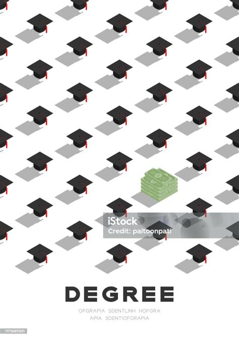 대학원 모자 또는 박격포 지폐 더미 3d 등각 패턴 교육의 중요성 또는 돈 개념 포스터 와 배너 수직 디자인 그림 흰색 배경에 격리 벡터 광고에 대한 스톡 벡터 아트 및