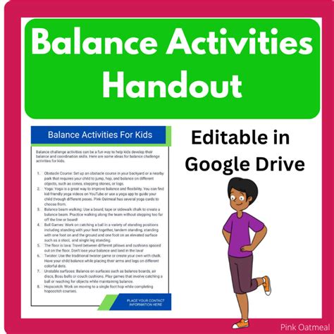 Balance Activities Handout Editable Pink Oatmeal Shop
