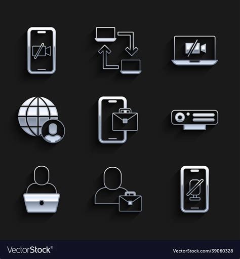 Set Freelancer Mute Microphone On Mobile Web Vector Image