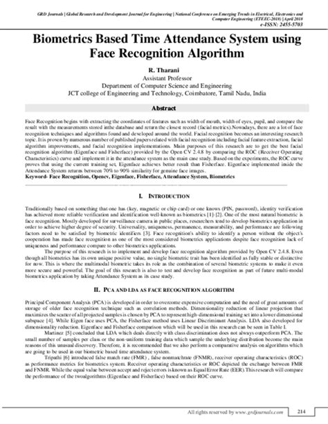 Pdf Biometrics Based Time Attendance System Using Face Recognition Algorithm