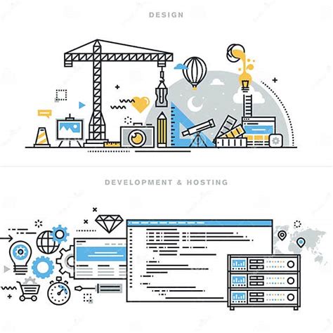 Flat Line Design Concepts For Graphic Design Website Development And Hosting Stock Vector
