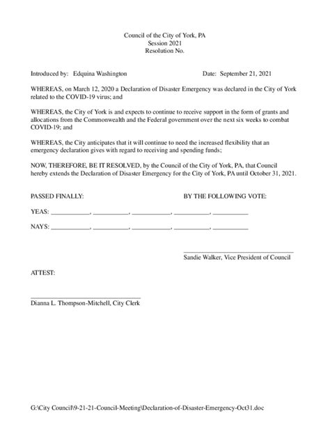 Fillable Online Declaration Of Disaster Emergency Fax Email Print