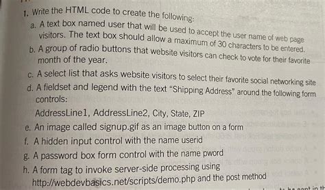 Solved Write The HTML Code To Create The Following A A Chegg