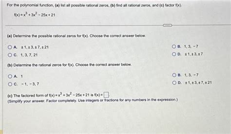 Solved For The Polynomial Function A List All Possible