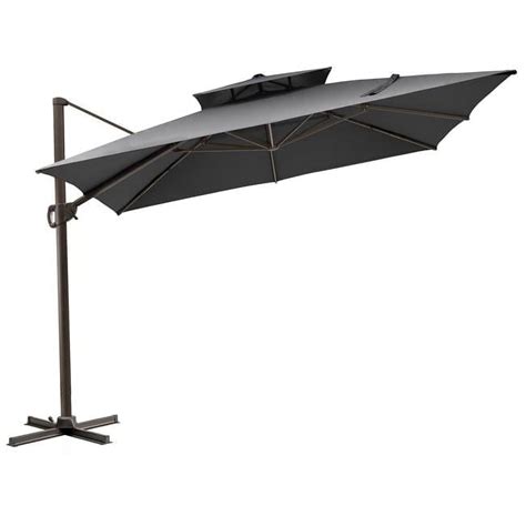 11 Ft Dark Gray Polyester Round Tilt Cantilever Patio Umbrella With