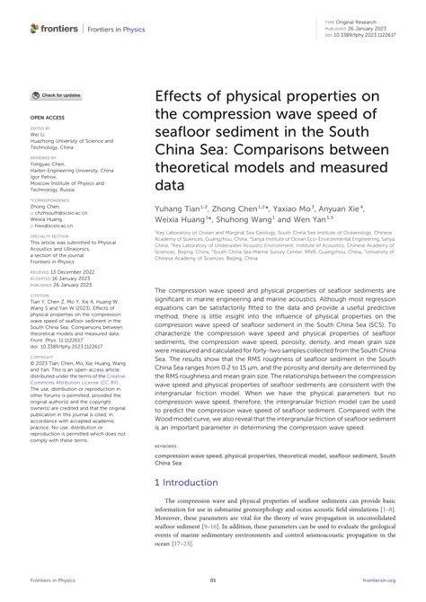 PDF Effects Of Physical Properties On The Compression Wave Speed Of Seafloor Sediment In The