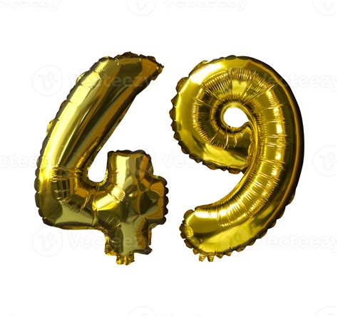 49 Golden Number Helium Balloons Isolated Background Realistic Foil And Latex Balloons Design