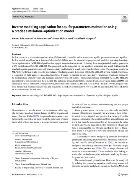 pdf inverse modeling application for aquifer parameters estimation using a precise simulation