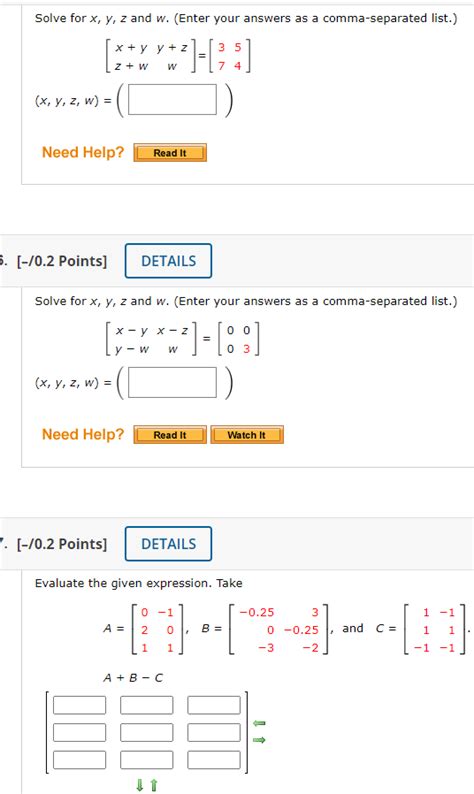 Solved Solve For X Y Z And W Enter Your Answers As A