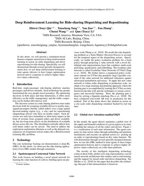 Pdf Deep Reinforcement Learning For Ride Sharing Dispatching And