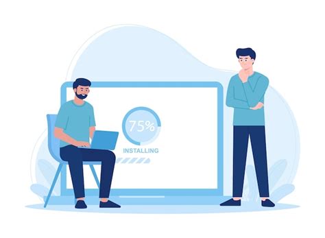 Premium Vector Man With Laptop Installing Software Update Concept Flat Illustration