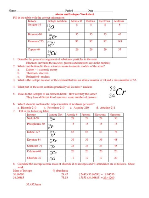 isotopes ws answers 1lmscf1 pdf isotope atoms worksheets library